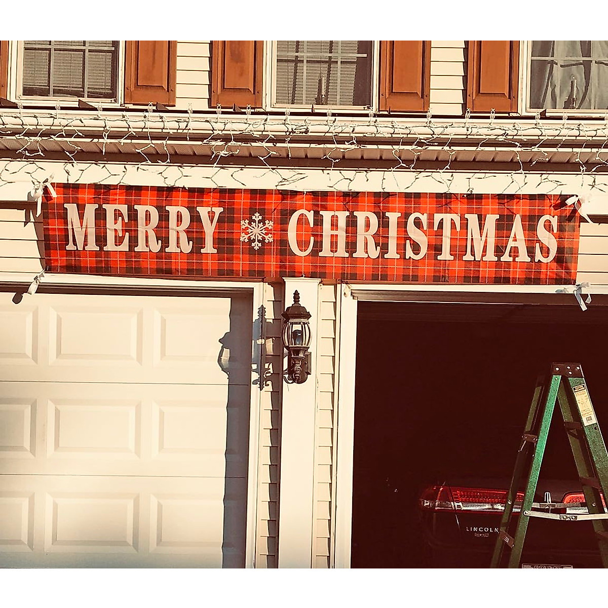 Large Merry Christmas Banner, Red Buffalo Plaid Yard Christmas Banner, Christmas Decorations for Outdoor Indoor, Xmas Party Decoration Supplies (9.8 x 1.6 feet)