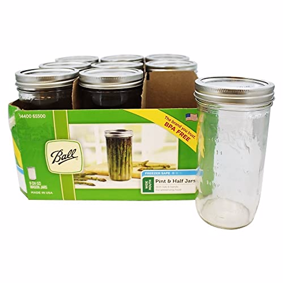 JARDEN HOME BRANDS 1440065500 Ball Wide Mouth Mason Jars, 24 oz(Pack of 9)