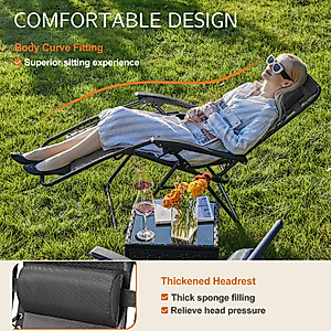 Sweetcrispy Zero Gravity Chairs, Set of 2 Portable Recliner Beach Camping Patio Outdoor Folding Lounge Chair with Cup Holder Trays and Adjustable Pillow for Poolside, Garden, Backyard, Lawn (Black)