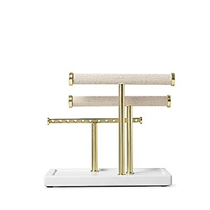 Umbra Trigem Three Tiered Tabletop Organizer for Necklace, Bracelets and Earrings, 3, White Brass