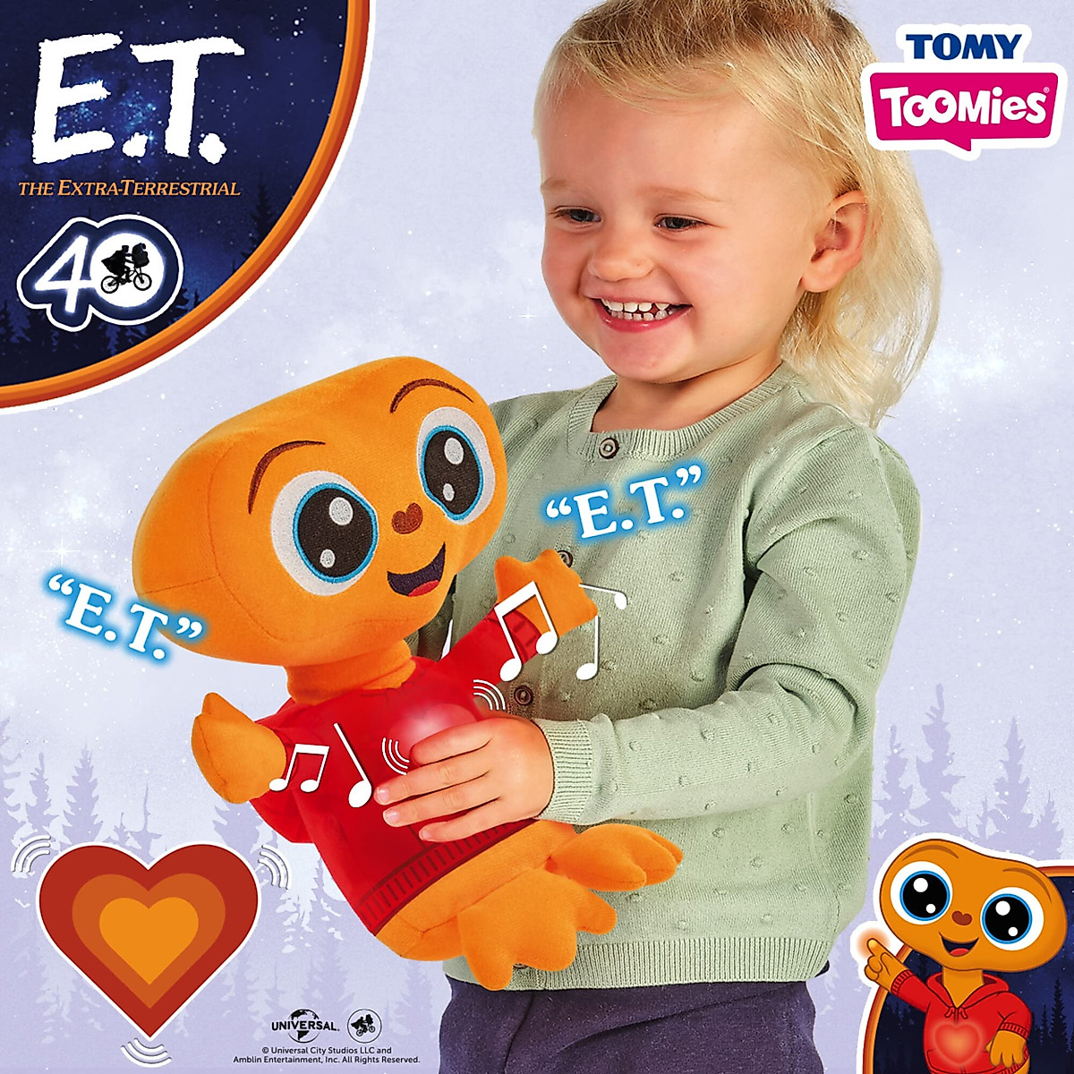 Toomies E.T. The Extra-Terrestrial My Best Friend E.T. — 40th Anniversary Edition — Interactive Light Up Plush Toys with Soothing Heartbeat Sounds and Nine Different Phrases and Music