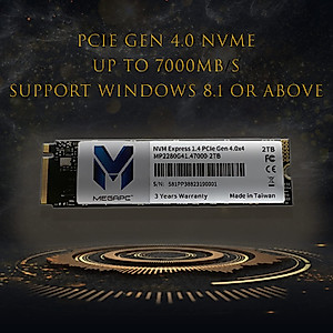 MegaPC PCIe SSD 2TB NVMe M.2 2280 Internal Solid State Hard Drive, Interface PCIe Gen 4.0 x4, Speed Up to 7000 mb/s, Storage and Memory Expansion for Gaming Computer PC Desktop Laptop AIO