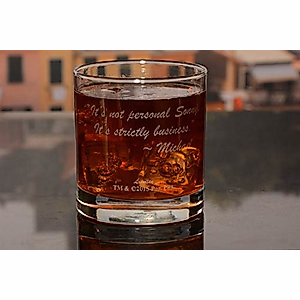 The Godfather Etched Whiskey Glass - with Logo & Quote ''It's not personal Sonny. It's strictly business'' - Officially Licensed, Premium Quality, Handcrafted Glassware, 11 oz. Collectible Rocks Glass