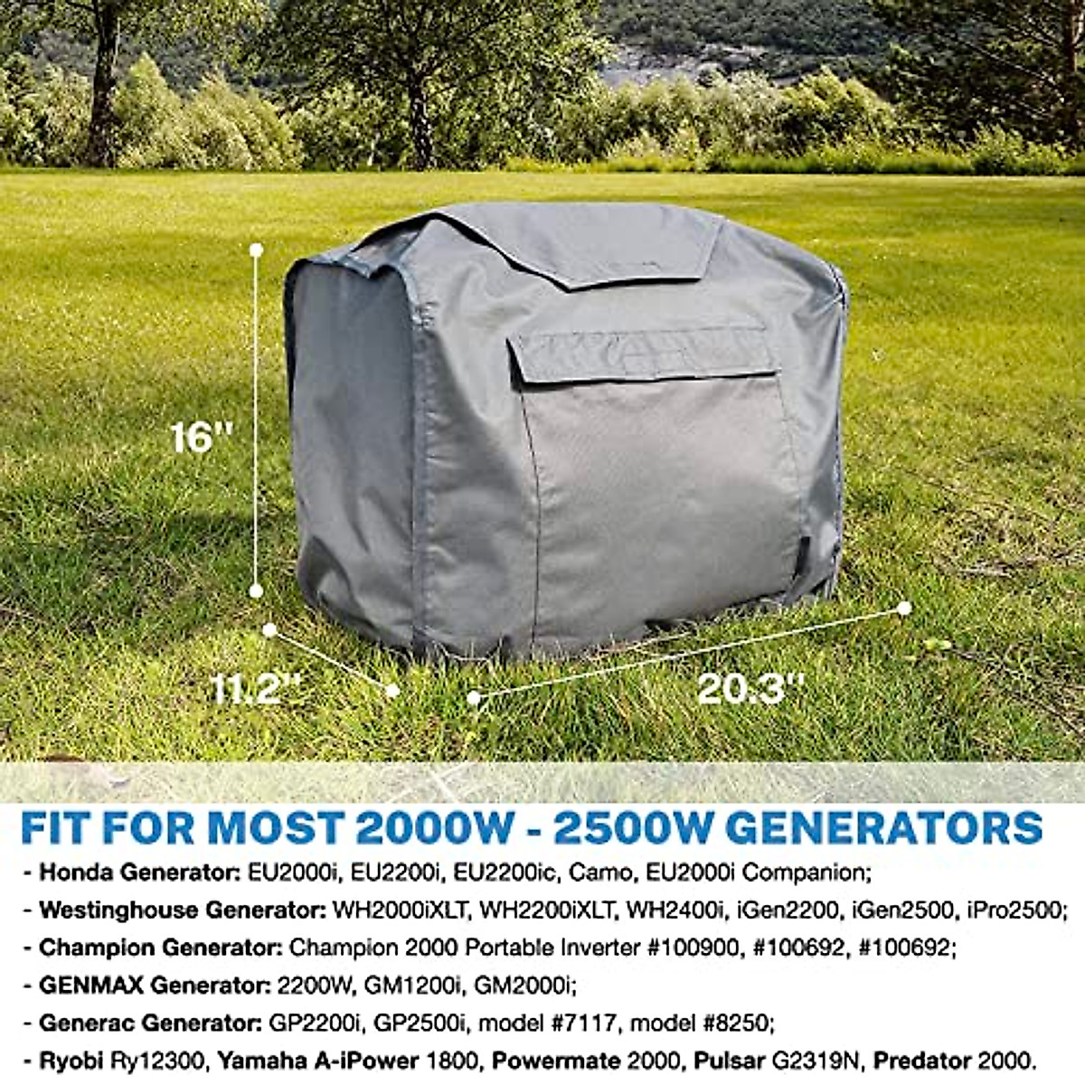PatioGem Waterproof Generator Cover for Most 2000W-2500W Outdoor Inverter Generators, Fit for Honda EU2000i/2200i/Camco, Westinghouse WH2000i-2400i, iGen2200/2500, Champion2000W, Generac2200W