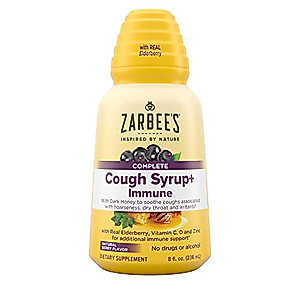 Zarbee's Adult Daytime Cough Syrup + Immune With Honey, Real Elderberry, Vitamin C, D & Zinc For Immune support, Drug & Alcohol-Free, Gluten-Free, Ages 12+, Natural Berry Flavor, 8 Fl. Oz,Liquid