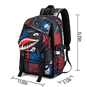 Waterproof Backpack Shark Backpack,Cartoon Shoulder Bag Casual Shark Daypack Backpacks for Boys Girls Teens (Style 1)