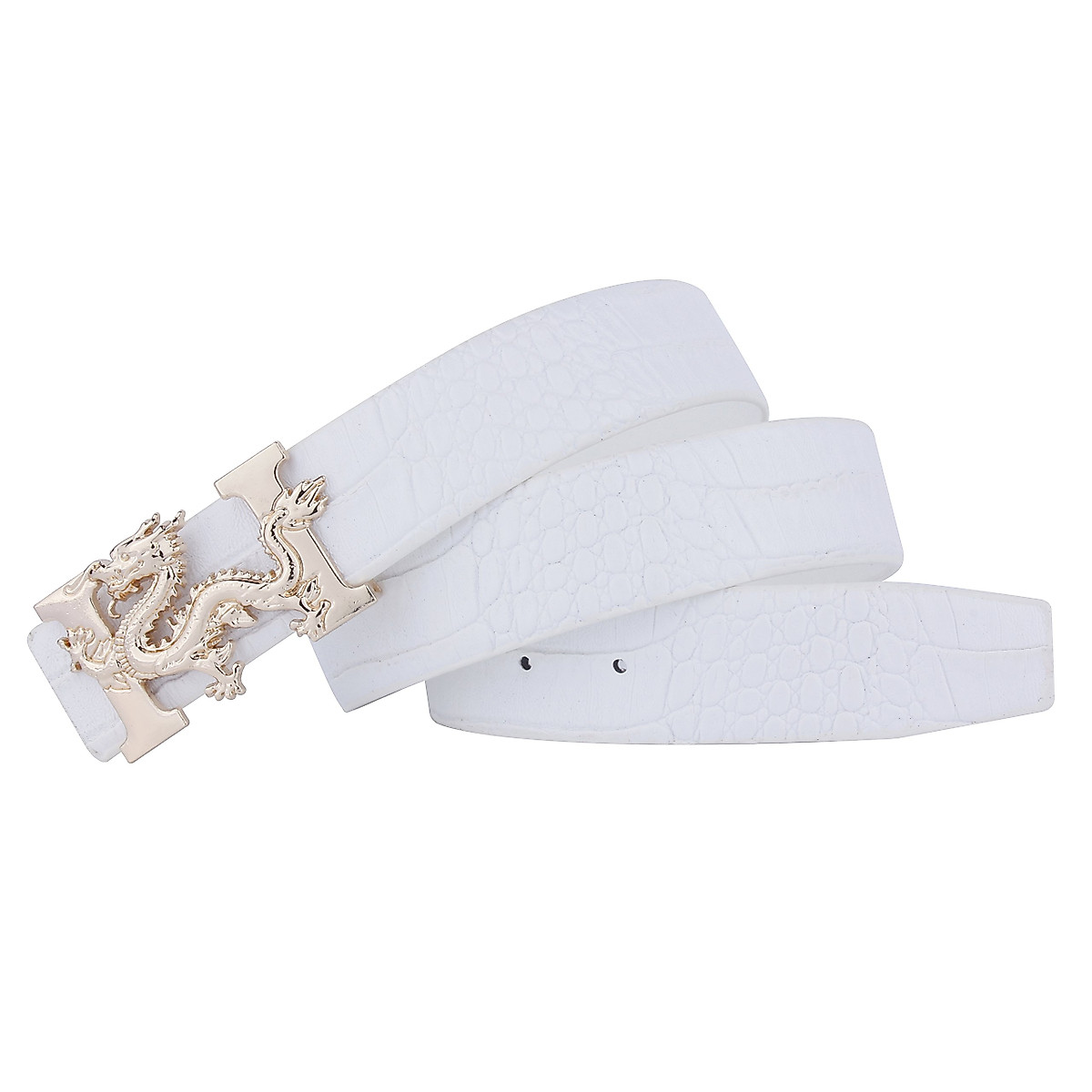 ALAKA Letter H Dragon Buckle Alligator Pattern Leather Mens Belt (White), Length 110cm * Width 3.8cm (L43.3'' * W1.5'')