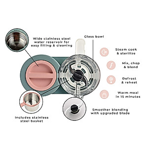 BEABA Babycook Neo, Glass Baby Food Maker, Glass 4 in 1 Steam Cooker & Blender, Comes with Stainless Steel Basket and Reservoir, Cook at Home, 5.5 Cup Capacity (Cloud)