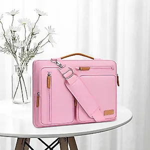 MOSISO 360 Protective Laptop Shoulder Bag,13-13.3 inch Computer Bags Compatible with MacBook, HP, Dell, Lenovo, Asus Notebook,Side Open Messenger Bag with 4 Zipper Pockets, Pink