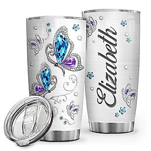 Wassmin Personalized Butterfly Stainless Steel Vacuum Insulated Tumbler With Lid - Custom Name 20 Oz 30 Oz Double Walled Insulated Coffee Cup for Gym Fitness Travel Office Use (Color 1)