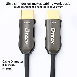DTech Ultra Slim 150 Feet Fiber Optic HDMI 2.0 Cable 4K 60Hz 18Gbps for in-Wall Installation 150ft Projector Laptop Computer Monitor TV Camera (46 Meters)