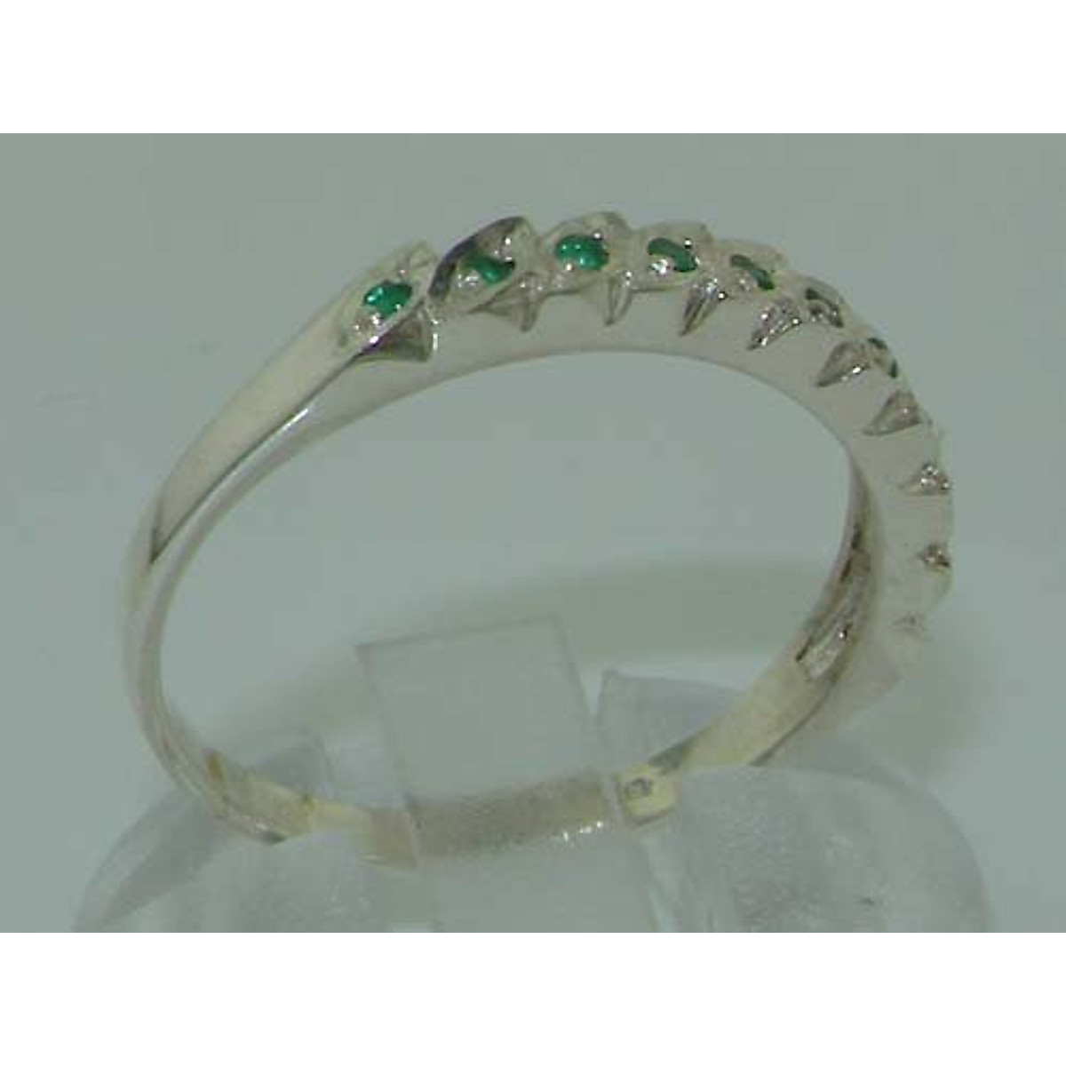 925 Sterling Silver Real Genuine Emerald Womens Eternity Ring - Size 4
