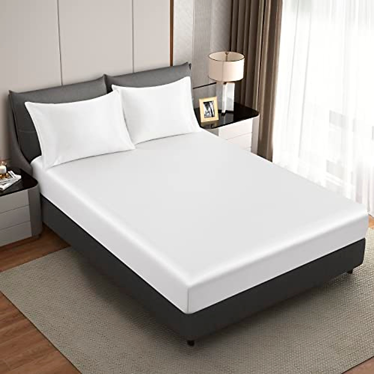 HommxJF White Satin Pillowcase Standard Set of 2 with Envelope Closure，White Silk Pillowcase for Hair and Skin (20x26)