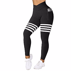 DREAMOON Cross Seamless Butt Lifting Leggings with Pockets for Women Scrunch Booty High Waisted Workout Yoga Pants Gym Butt Tights(#6 Butt Lifting Pocket_Black)