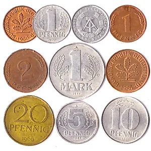 Germany 10 Mixed Coins | East and West German | Pfennig | Mark | 1948-2001