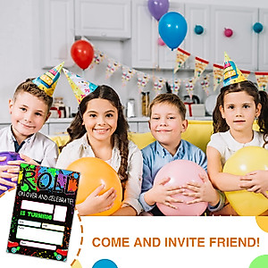 DETIHO 4" x 6" Roller Skating Birthday Party Invitation Cards With Envelopes - Roll On Over And Celebrate - Neon Glow Skate Party Invitation - 20 Sets - E51