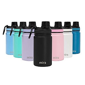 MIRA 12 oz Stainless Steel Kids Water Bottle - Metal Thermos Flask Keeps Cold for 24 Hours, Hot for 12 Hours - Double Wall Vacuum Insulated - Leak Proof BPA-Free Lid - Rose Pink