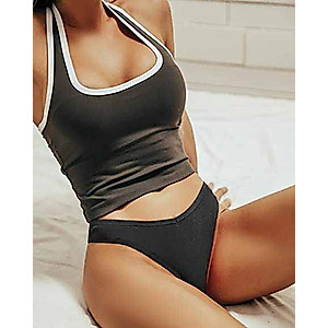 OQQ Women‘s 5 Piece Thongs Underwear Cotton Breathable Low Rise Hipster Panties Sexy S-XL 1Black 1Coffee 1Grey 1Skin 1Candyblue