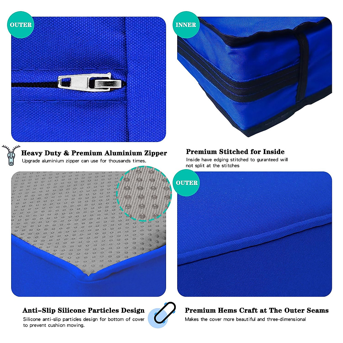 9 Pack Patio Cushion Covers Set Outdoor Furniture Cushion and Pillow Cover Replacement Fit for 5 Pieces 4-Seater Wicker Rattan Patio Sectional Sofa Chair Couch Set,Royal Blue-Cover Only (Large)