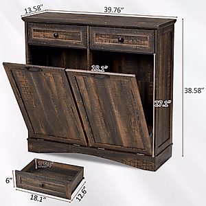 Spurgehom Double Tilt Out Trash Cabinet 13 Gallon Kitchen Waste Bins, Laundry Hamper Tilt Out Pet Proof Hidden Trash Bin for Kitchen,Rustic Black