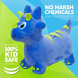 WADDLE Bouncy Hopper Inflatable Animal Hopping Plush, Indoor and Outdoor Toy for Toddlers and Kids, Pump Included, Boys and Girls Ages 2 Years and Up (Triceratops)