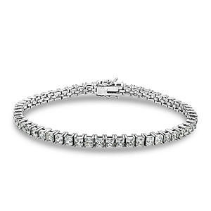Amazon Collection Platinum Plated Silver Princess-Cut Tennis Bracelet made with Infinite Elements Cubic Zirconia (4mm), 7.25"