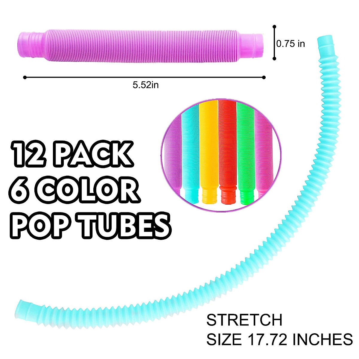 TIBDALA Mini Pop Tubes Fidget Toy, 12 Pack Sensory Stretch Tubes Stress Relief Toys for Kids Funny Christmas Stocking Stuffers Party Favors Novelty Gifts for Boys Girls