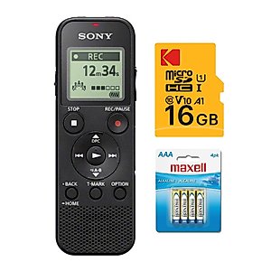 Sony ICD-PX370 Digital Voice Recorder Bundle with 16GB microSDHC Card with Adapter (3 Items)