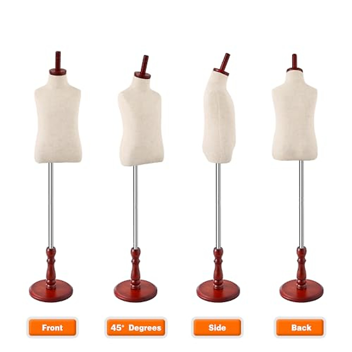 Child Mannequin, Kid Dress Form Mannequin Torso Adjustable Height Unisex Toddler Mannequin Body with Solid Wooden Base, for Clothing Dress Jewelry Display, (Brick red, 4-5 Years Old)