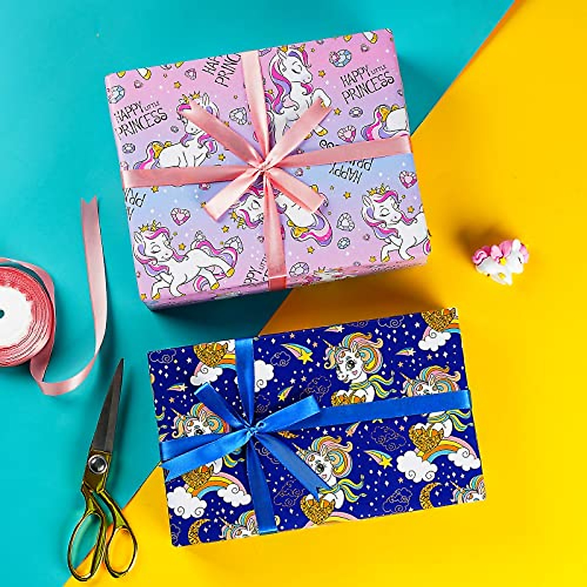 Titiweet Unicorn Wrapping Paper for Girls Kids - 12 Sheets Princess Wrapping Paper for Christmas Birthday Holiday, 20 x 28 Inches Per Sheet