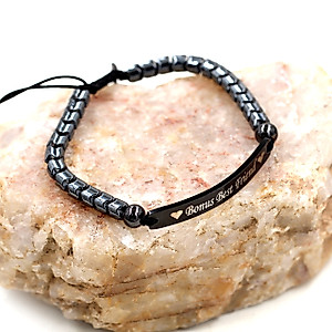 Natural Black Hematite Stone Beads Engraved Name ID Bracelet for Men Women Customized Kids Name Bracelet for Mom Dad Y1457