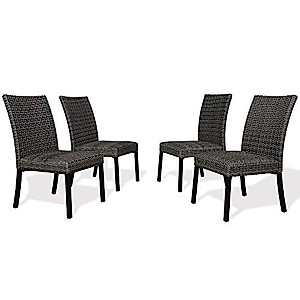 Iwicker Patio Wicker Dining Chairs, Outdoor Heavy-Duty Frame Rattan Chairs with Quick Dry Foam Filling and Curved Backrest, Set of 4