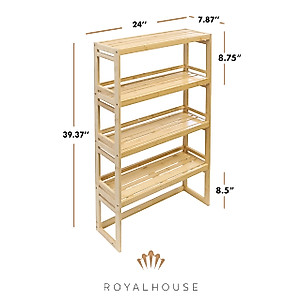 RoyalHouse Bamboo Rack, 4-Tier Shelving Unit, Perfect Storage Organizer for Bathroom, Living Room, Kitchen, Entryway, Closet