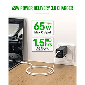65W USB C Charger, Feiger 65W PD 3.0 GaN Wall Charger 2-Port PPS Fast Charger USB C Power Adapterwith LCD Screen Power Display…