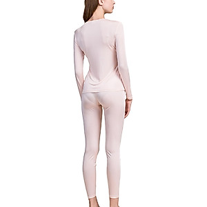 Grenasasilk Womens Silk Long Underwear Mulberry Silk Long Johns Silk Thermal Underwear Sets Cold Weather Base Layer (L, Flechcolor)