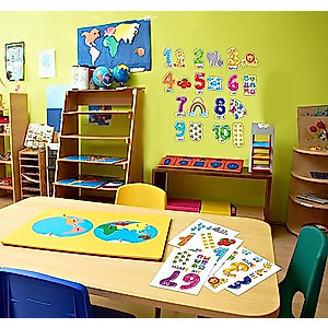 FLYAB Numbers Wall Stickers 5 Sheets Learning Educational Number Wall Decals Peel and Stick Animal Wall Decals Stickers for Kids Toddlers Classroom Playroom Daycare Nursery Bedroom Decorations