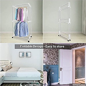 Electric Clothes Dryer with Remote Control and Timer, 1300W Large Capacity 2-Tier Heated Clothes Airer with Cover, Indoor Foldable Electric Clothes Airer Drying Rack, Overheat Protection,Blue