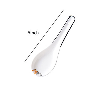 123Arts Ceramic Spoons Cartoon Cat Soup Spoons Dessert Spoons, Set of 5