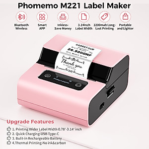 Phomemo Label Maker -3Inch Pink Label Maker, Upgrade Portable Bluetooth Thermal Label Printer for Small Business, Crafts, Clothing, Food Ingredient, Easy to Intall, for Phone&PC, with 3 Roll Paper Set