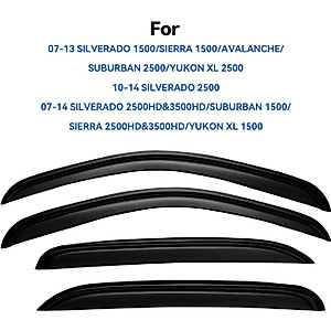 Window Visors Rain Guards for 2007-2013 Chevy Silverado/GMC Sierra 1500/Avalanche Crew Cab, Window Vent Wind Deflectors Visors Shades for 2007-2014 Silverado/Sierra 2500HD-3500HD/Suburban/Yukon XL