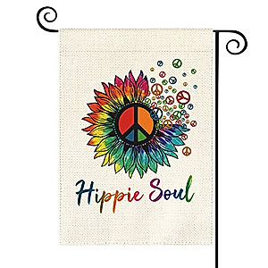 AVOIN colorlife Hippie Soul Spirit Rainbow Sunflower Garden Flag Vertical Double Sided Love And Peace Sign, Holiday Party Yard Outdoor Decoration 12.5 x 18 Inch