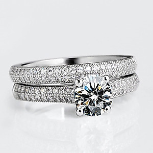 Stainless Steel Ring Sets Fashion Diamond Ring Set for Women Engagement Ring Jewelry Gifts (Silver, 7)