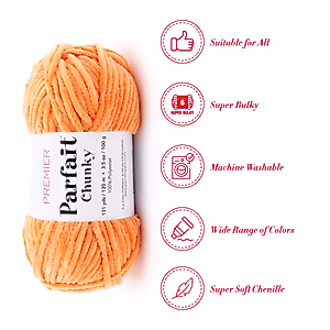 Premier Parfait Chunky Yarn, Super Bulky Yarn, Ideal Yarn for Knitting and Crocheting, Chenille Yarn, Tangerine, 3.5 oz, 131 Yards