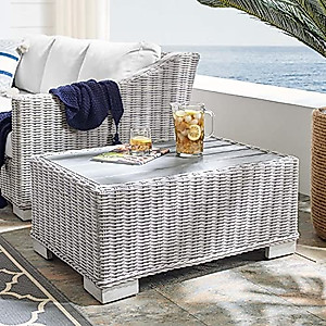 Modway Conway 32" Modern Rattan Outdoor Coffee Table in Light Gray