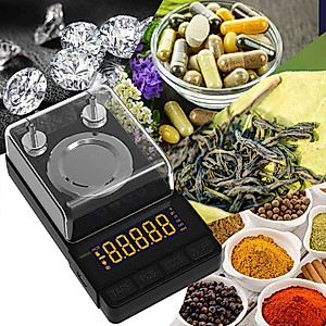 Reloading Scale 50 x 0.001g High Precision Gem Scale Supplement Powder Scale Milligram Includes 20g Calibration Weight, 2 Scoops, 4 Weighing Powder Pans Tweezers Read in Grain Gram Carat DWT oz ozt