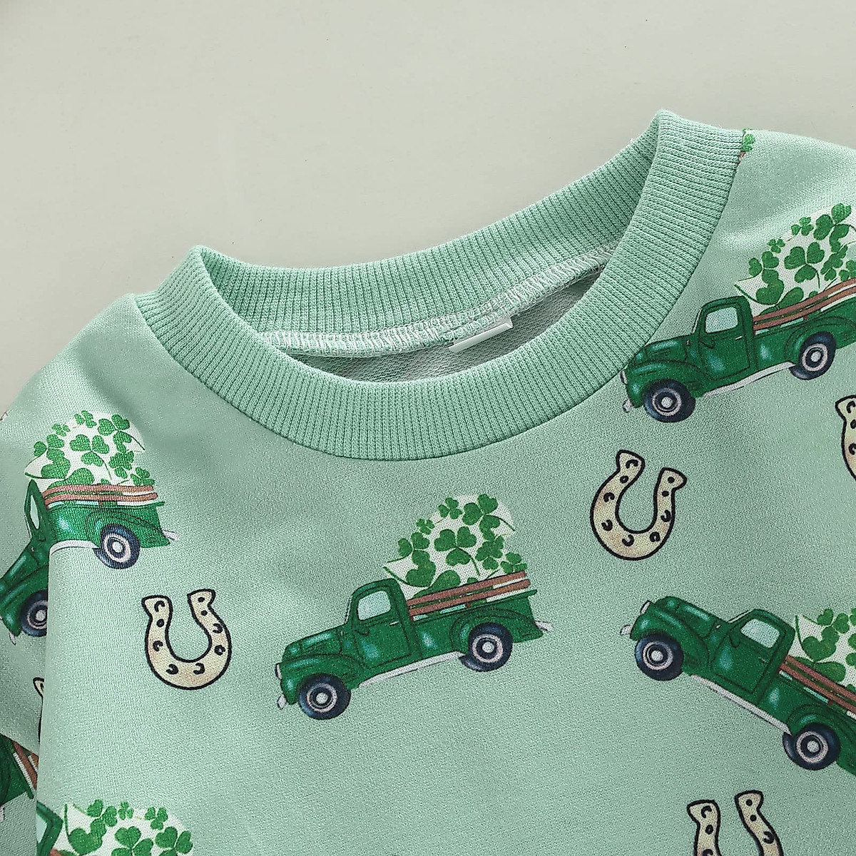 Lamuusaa Newborn Baby Girl Boy St. Patricks Day Outfit Green Clover Romper Sweatshirt Oversized Shirts Spring Clothes (Green Car, 0-3 Months)
