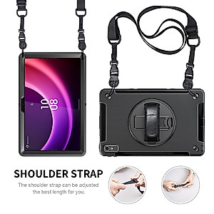 Junfire Protective Case for Lenovo Tab P11 2nd Gen 2023, Shockproof Rugged Cover Lenovo Tab P11 Gen2 11.5 Inch TB350FU/TB350XU with Kickstand/Hand Strap/Shoulder Strap-Black