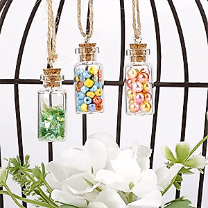 SUPERLELE 60pcs 2ml Small Mini Glass Bottles Jars with Cork Stoppers, 120pcs Eye Screws and 3pcs Small Funnels