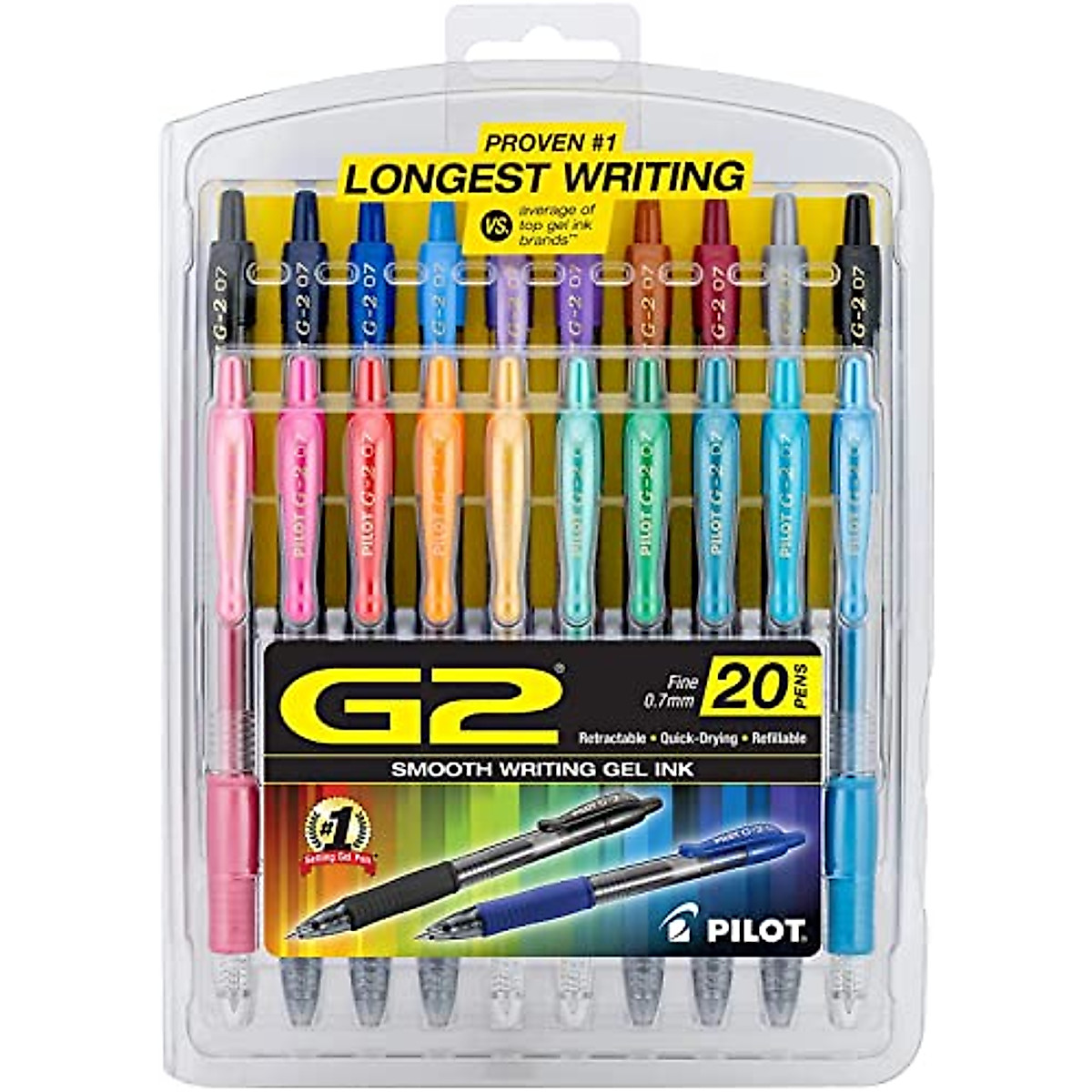 Pilot G2 Premium Gel Ink Pens, Fine Point, Assorted Colors, 20 Count (16687)
