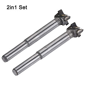 uxcell Forstner Wood Boring Drill Bits 14mm 15mm Dia. Hole Saw Carbide Alloy Steel Tip Round Shank Cutting for Hinge Plywood Wood Tool 2in1 Set